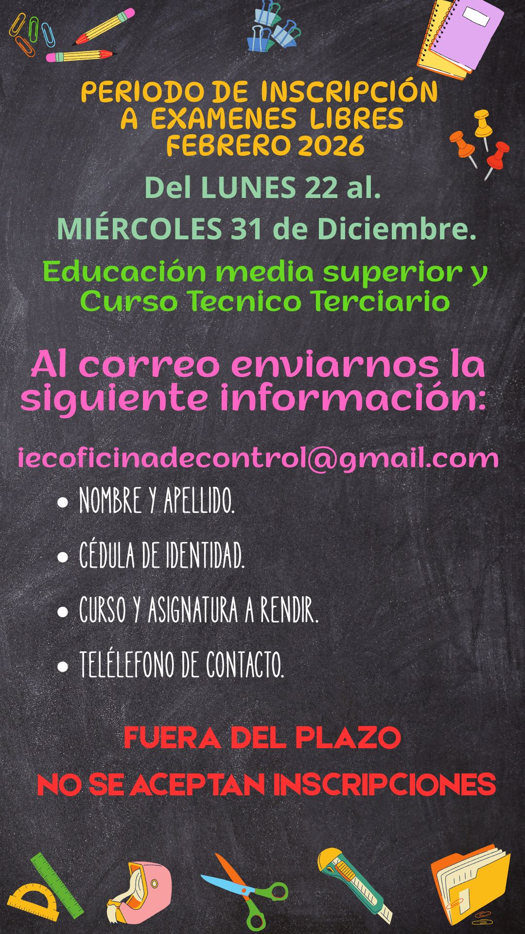 INSCRIPCIONES A EXÁMENES LIBRES – PERIODO FEBRERO 2026 – Instituto de Enseñanza de la Construcción
